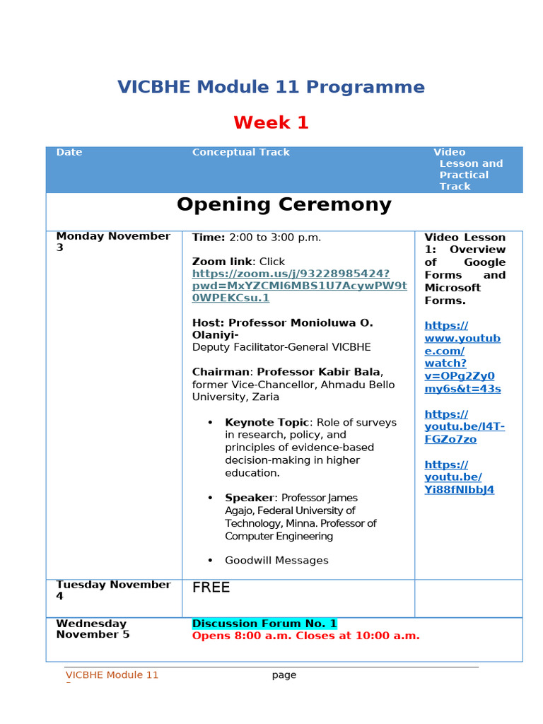 Module 11 Programme - Week One | PDF