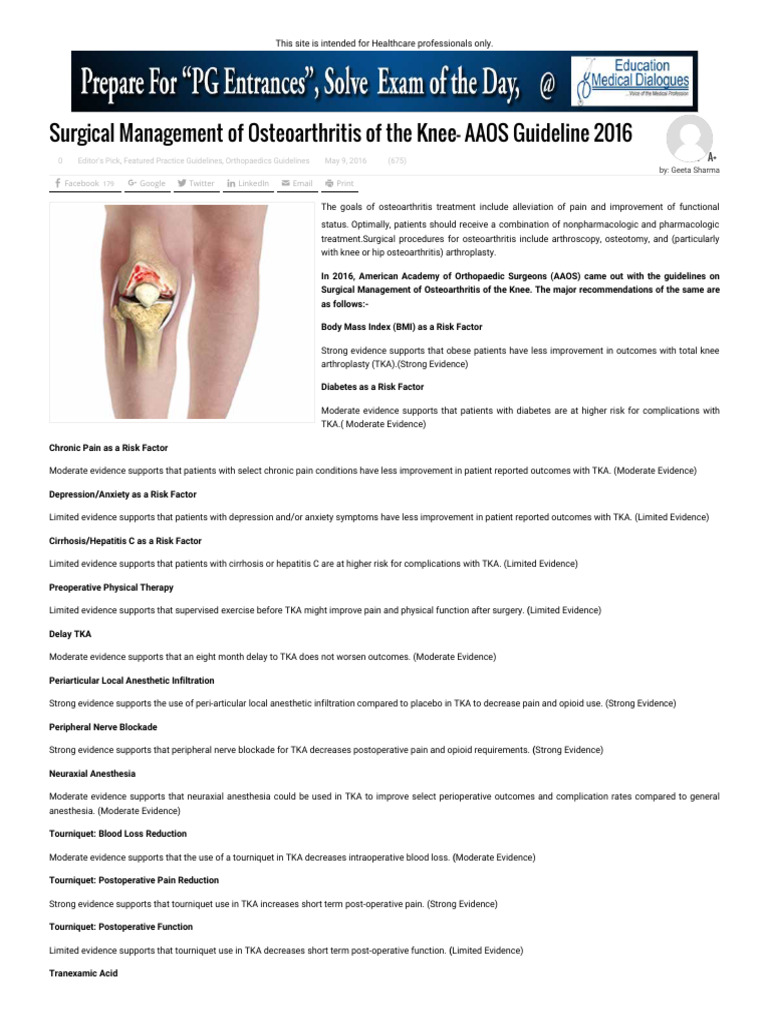 AAOS 2016 Knee Osteoarthritis Guidelines | PDF | Health Care | Surgery