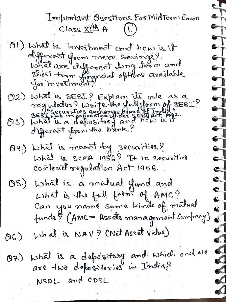 11th Imp Ques Mid-Term | PDF