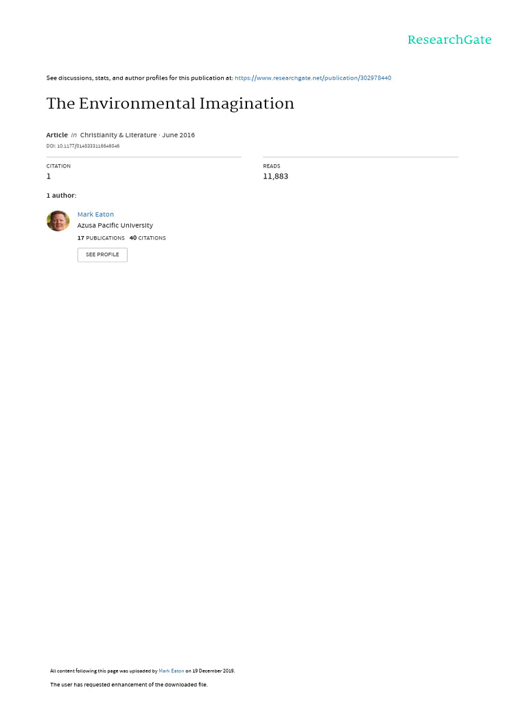 The Environmental Imagination Explained | PDF