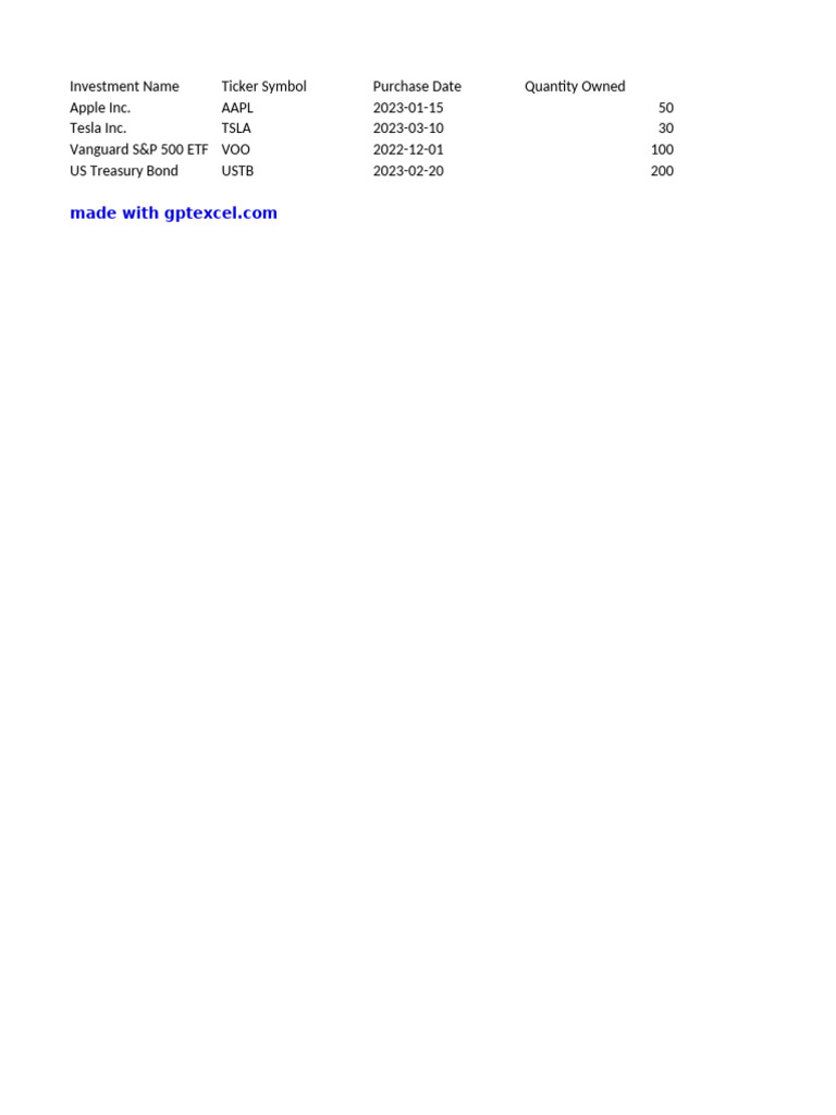 Sample Investment Portfolio Tracking Table | PDF