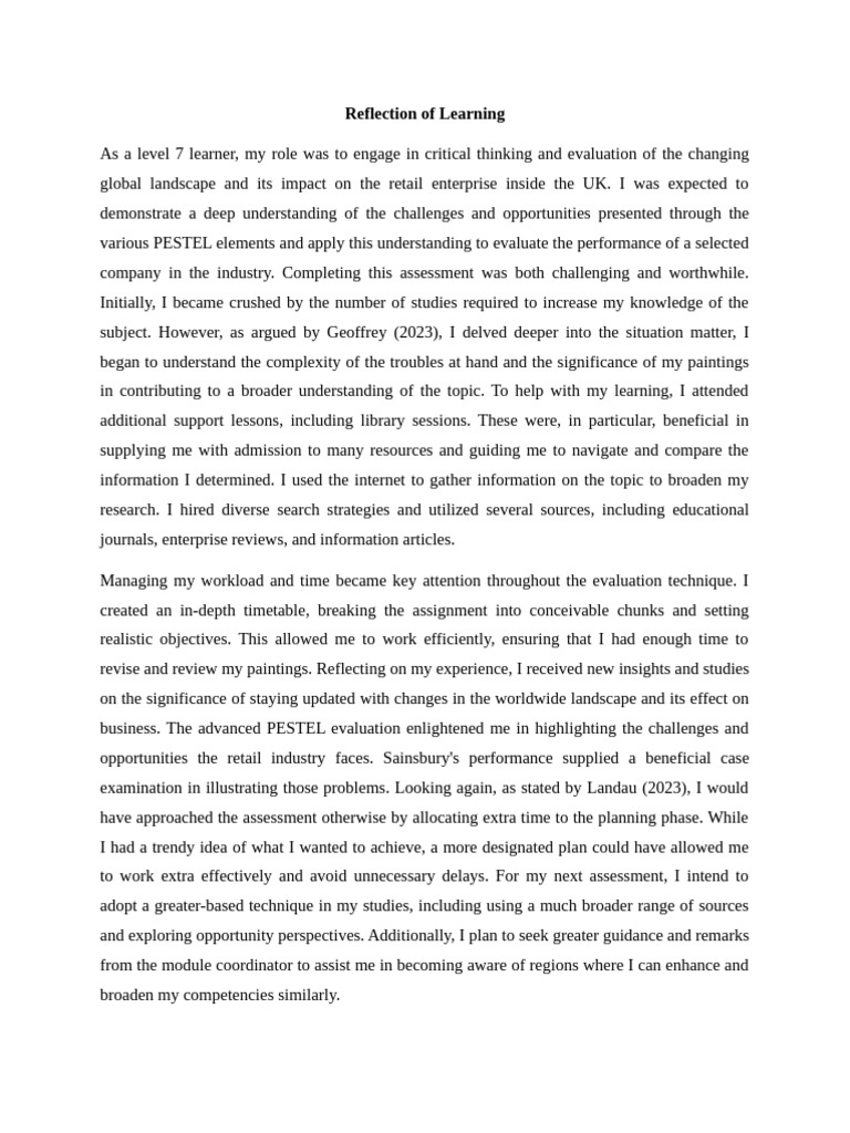 Reflection of Learning | PDF | Evaluation | Learning