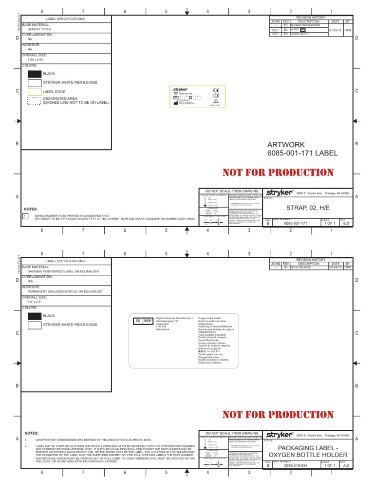 Stryker Oxygen Bottle Holder Label Specs | PDF