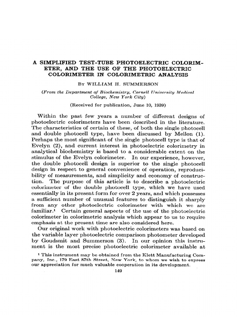 A Simplified Test-tube Photoelectric Colorimeter A | PDF | Calorimetry ...