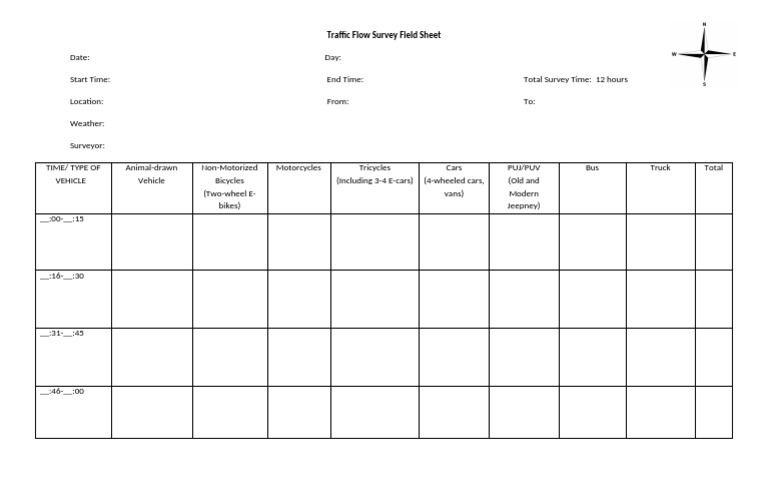 Traffic Flow Survey Field Sheet | PDF