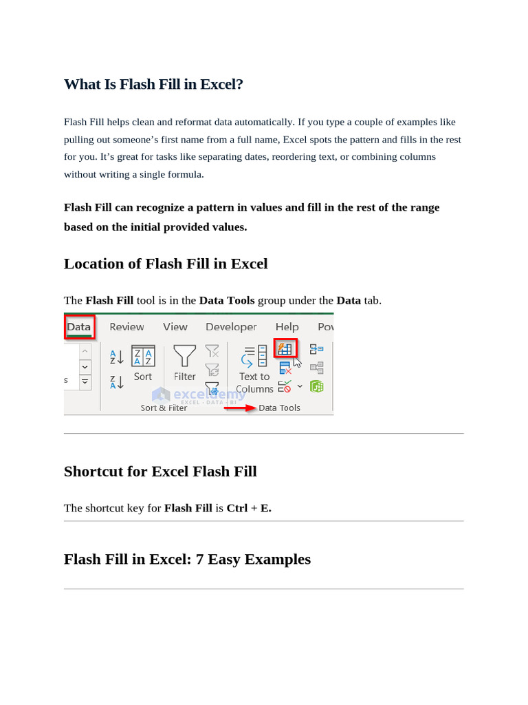 Flash Fill in Excel | PDF | Microsoft Excel | Computing