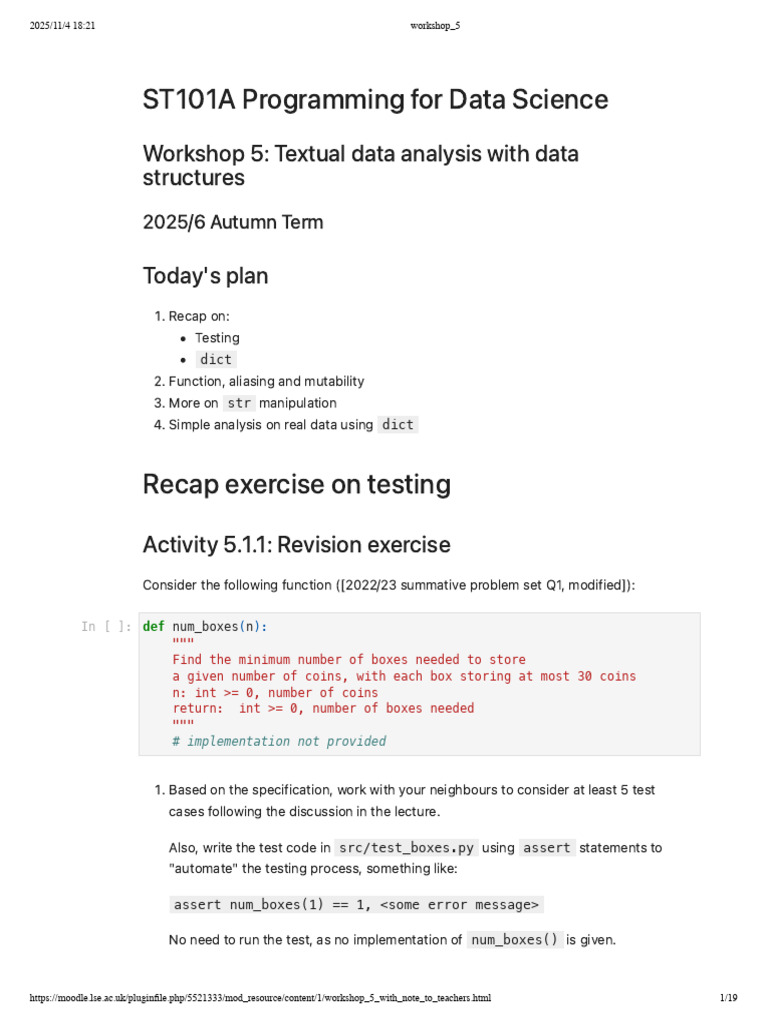 Workshop 5 | PDF | Parameter (Computer Programming) | Computer Programming