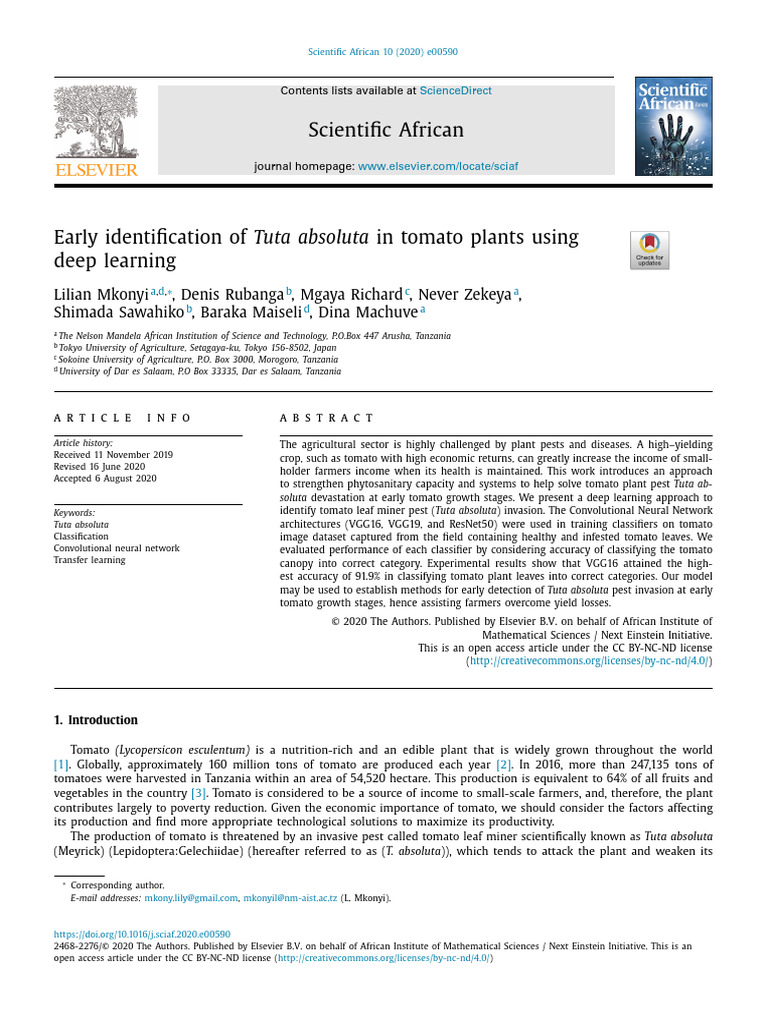 Early Detection of Tuta Absoluta in Tomatoes | PDF | Deep Learning ...