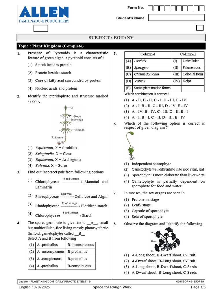 Plant Kingdom Questions | PDF | Plants | Botany
