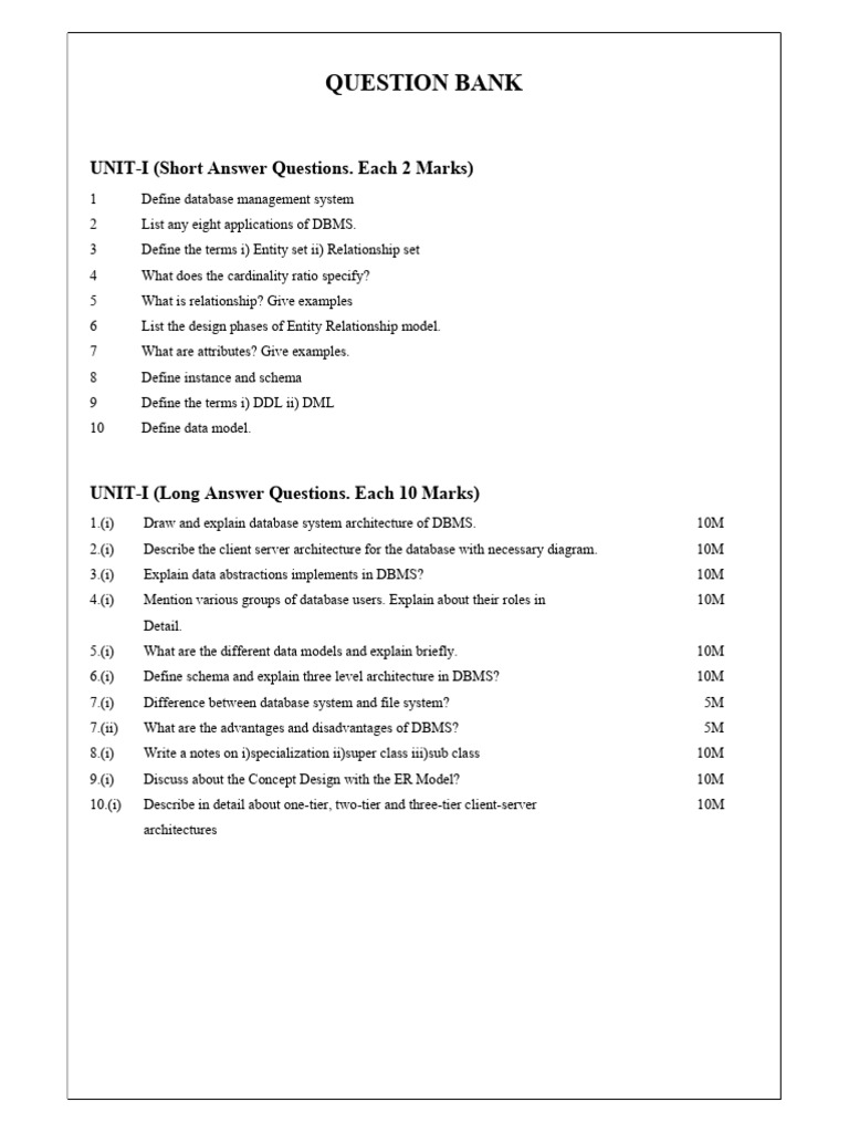 Dbms Question Bank | PDF | Databases | Relational Model