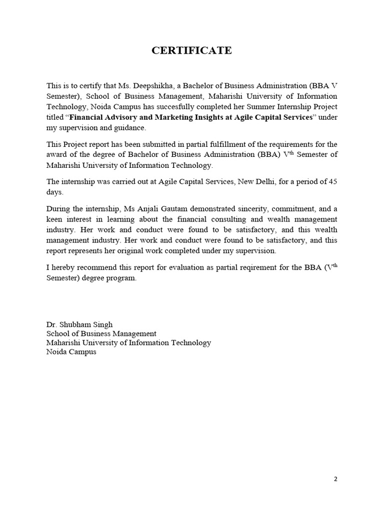 BBA Internship Report: Financial Advisory Insights | PDF | Business