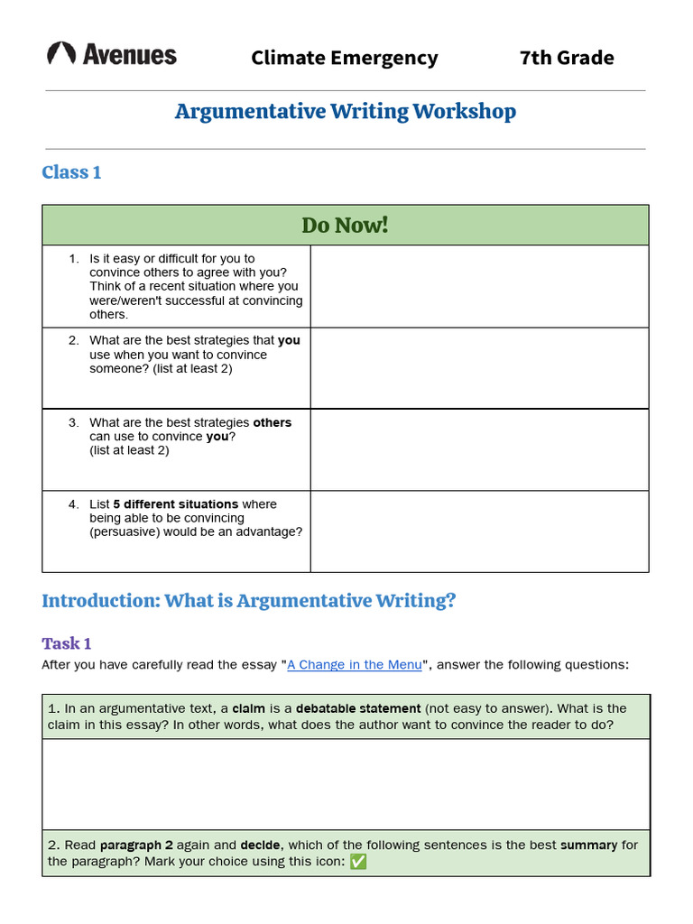 (3 ENG) Argumentative Writing Notebook 2025 - Session 1 | PDF ...