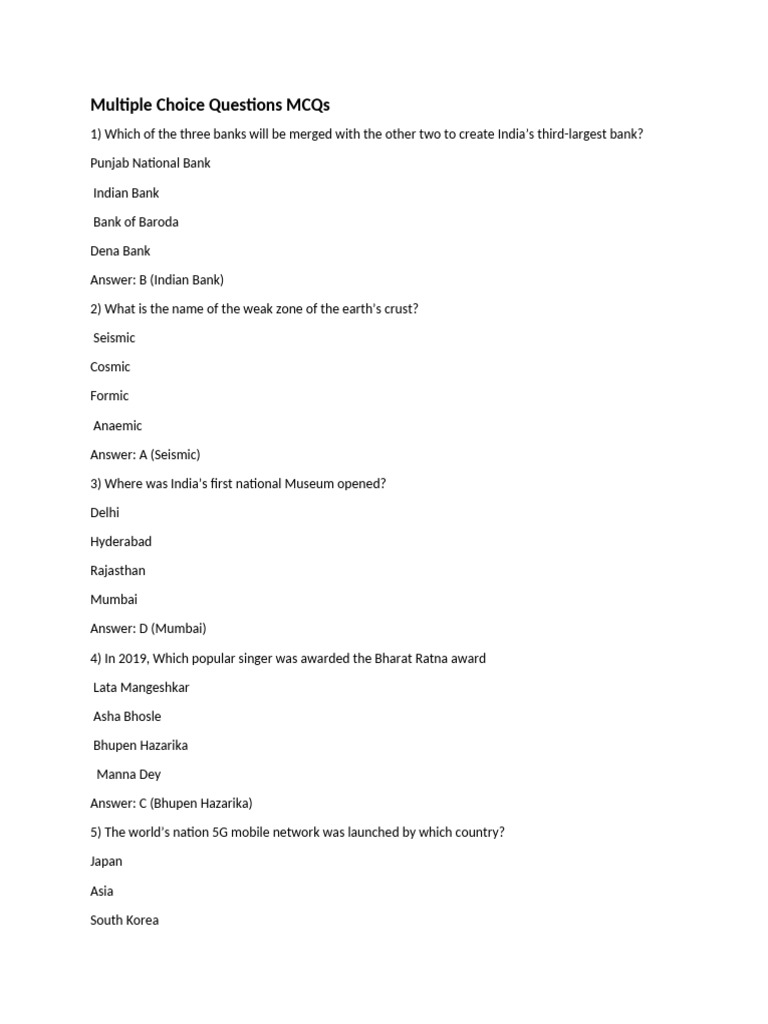 Multiple Choice Questions MCQs | PDF