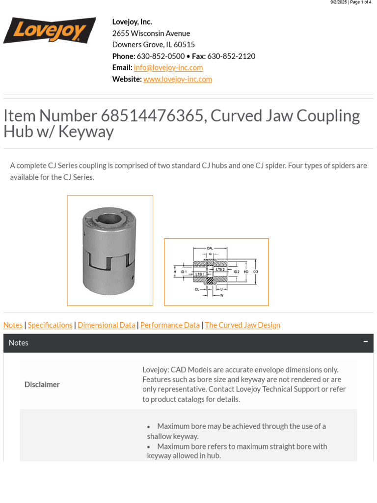 Item Number 68514476365, Curved Jaw Coupling Hub W/ Keyway | PDF ...