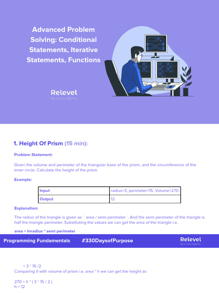 Advanced Problem Solving Conditional Statements, Iterative Statements, Functions (Ppt) | PDF ...