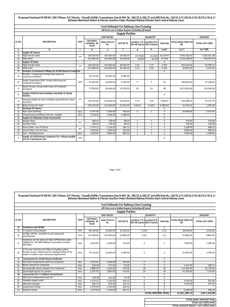 Cost Estimate - B (AP-07 To AP-08) F | PDF | Electric Power ...