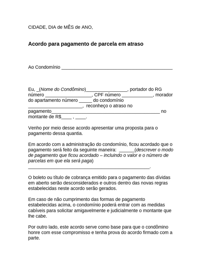 Modelo Para Formalização de Acordo Com Inadimplente (1) | PDF
