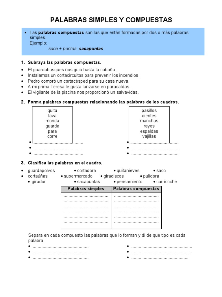 Palabras Simples y Compuestas para Primaria | PDF