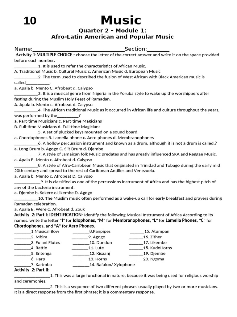 Las Summary q2 Music 10 | PDF | Musical Instruments | String Instruments