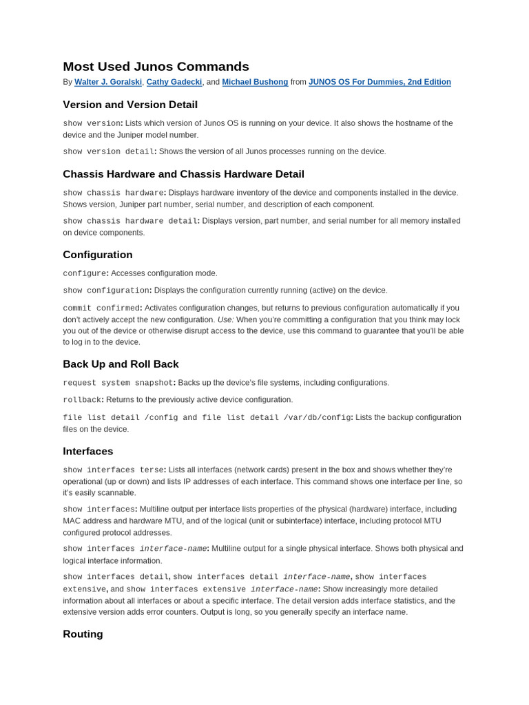 Most Used Junos Commands | PDF | Networks | Internet Protocols