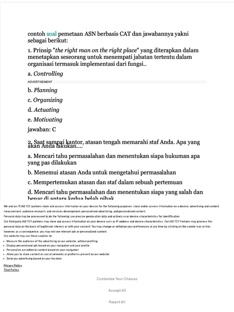 PDF Contoh Soal Pemetaan Asn Berbasis Cat Compress | PDF