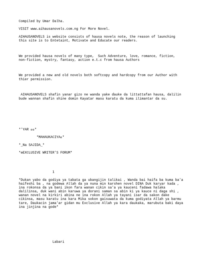 'YAR MAHAUKACIYA by Sajida [Www.aihausanovels.com.Ng] | PDF