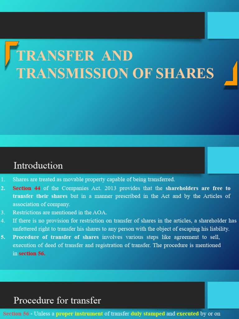 Share Transfer and Transmission Guide | PDF | Debenture | Securities ...