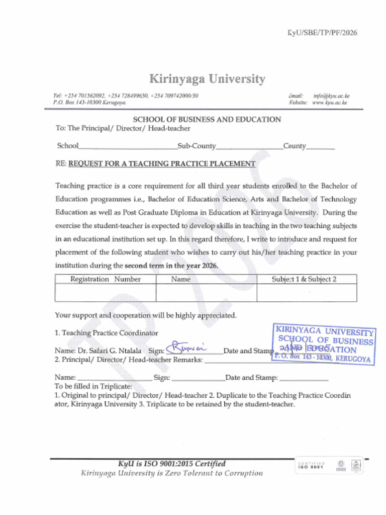 Teaching Practice Request Form 2026 | PDF