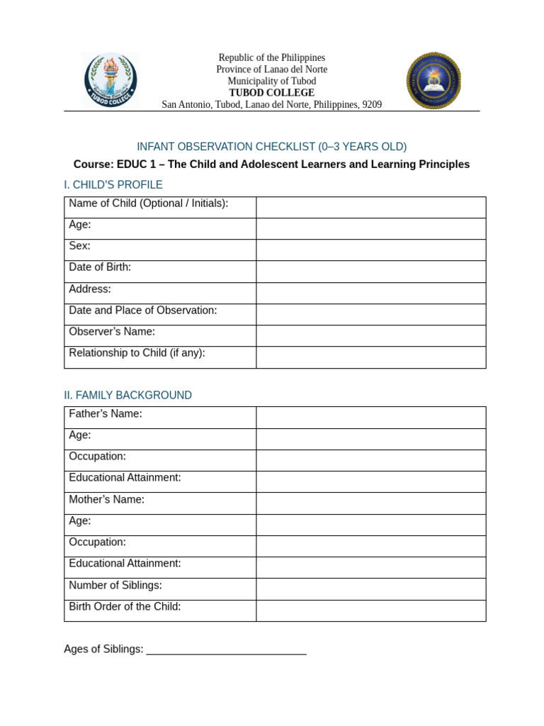 Observation Checklist a Final Requirement for EDUC 1 | PDF | Family | Psychological Concepts