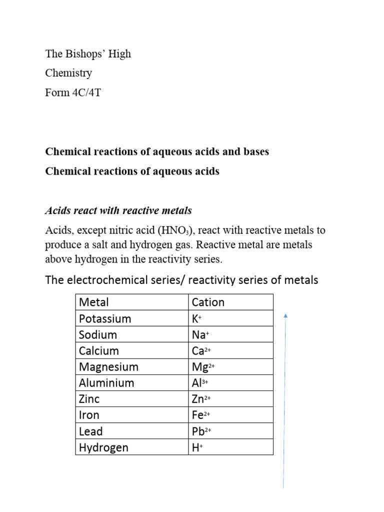 Reactions of Acids and Bases (1) | PDF | Magnesium | Chemical Reactions