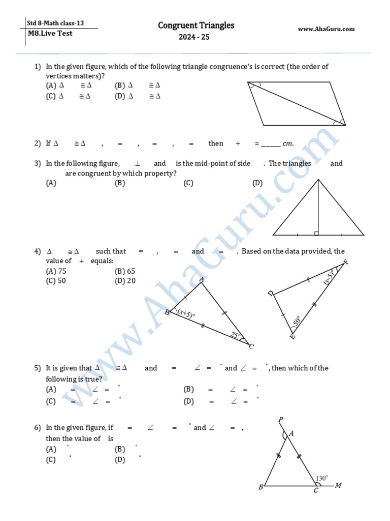 Triangle Congruence Practice Test | PDF