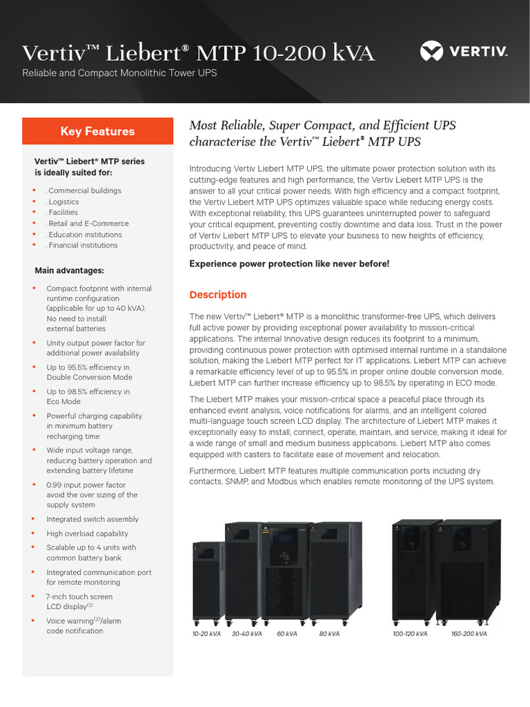 Vertiv Liebert MTP UPS Overview | PDF | Alternating Current | Computer ...