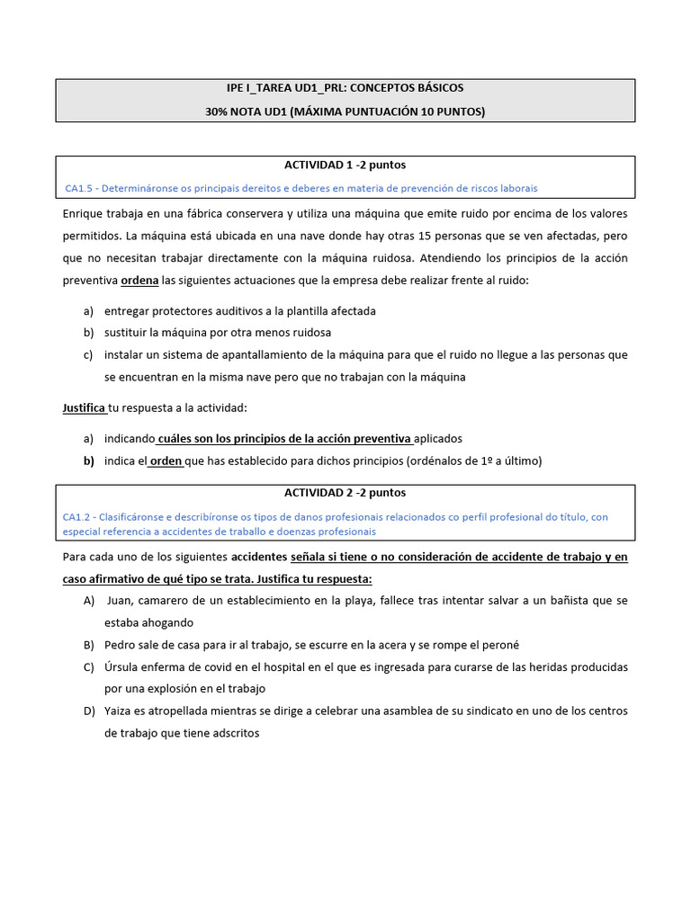 Tarea Ud1 PRL Conceptos Básicos 2025 2026 | PDF