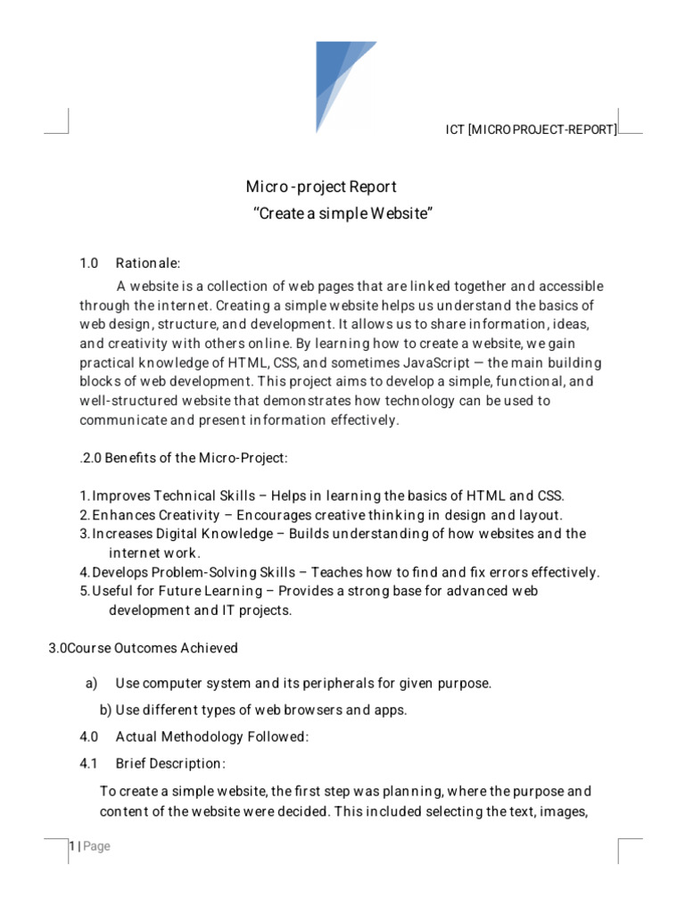 Ict[Microproject Report] | PDF | Websites | Web Development