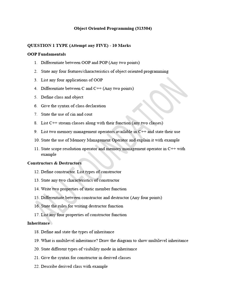 Object Oriented Programming Questions | PDF | Class (Computer Programming) | Pointer (Computer ...
