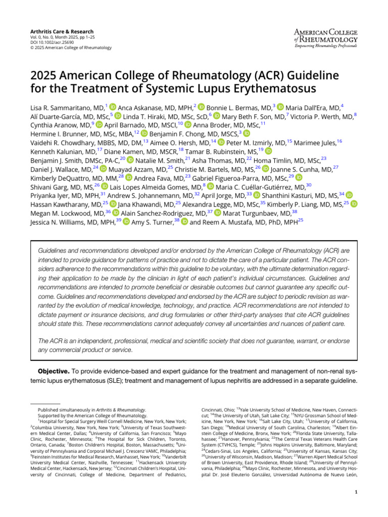 SLE Management Guidelines 2025 | PDF | Therapy | Evidence Based Medicine