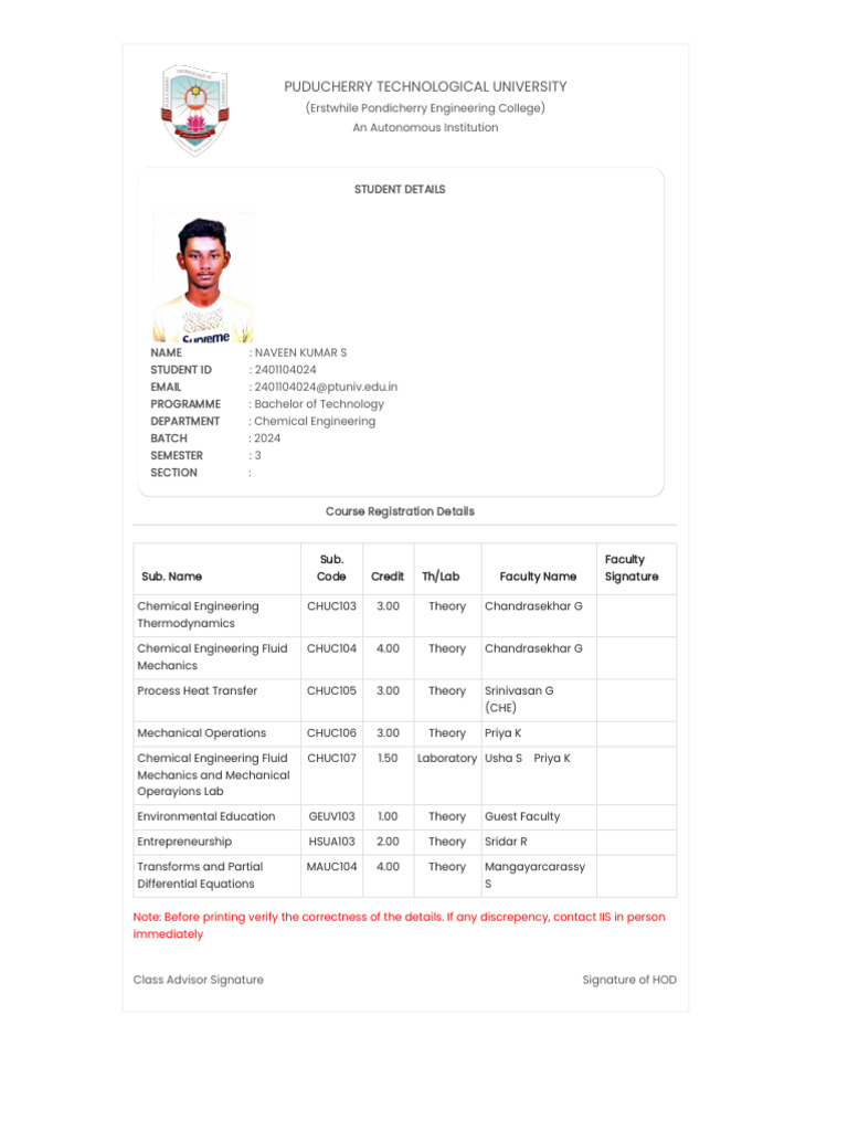 Course Enrollment Print 240 | PDF
