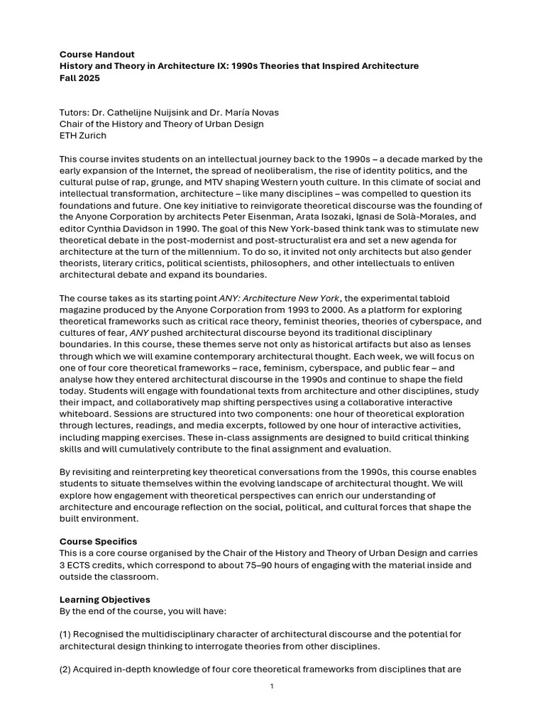 1990s Architectural Theory Course Guide | PDF | Discourse | Theory