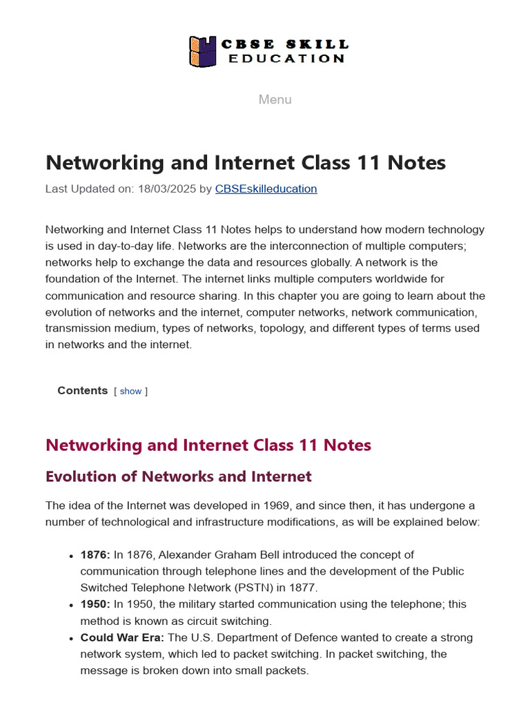 Class 11 Networking & Internet Notes | PDF | Network Topology ...