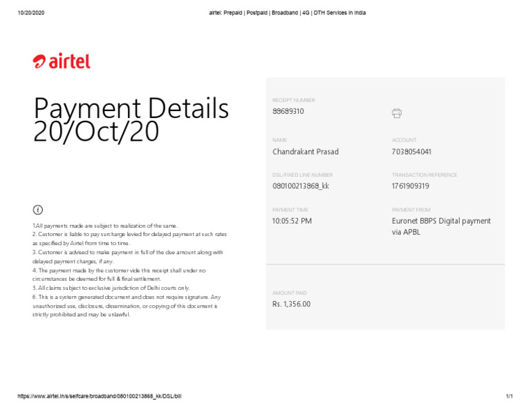 Payment Oct 20 | PDF | Payments