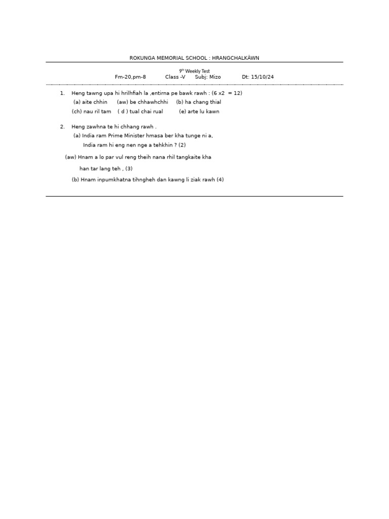 Rkms Class v Mizo | PDF