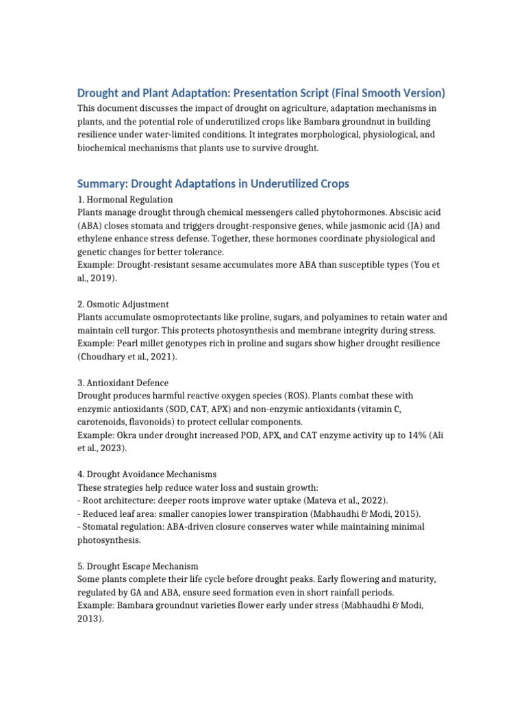 Drought and Plant Adaptation Presentation Final With Summary | PDF