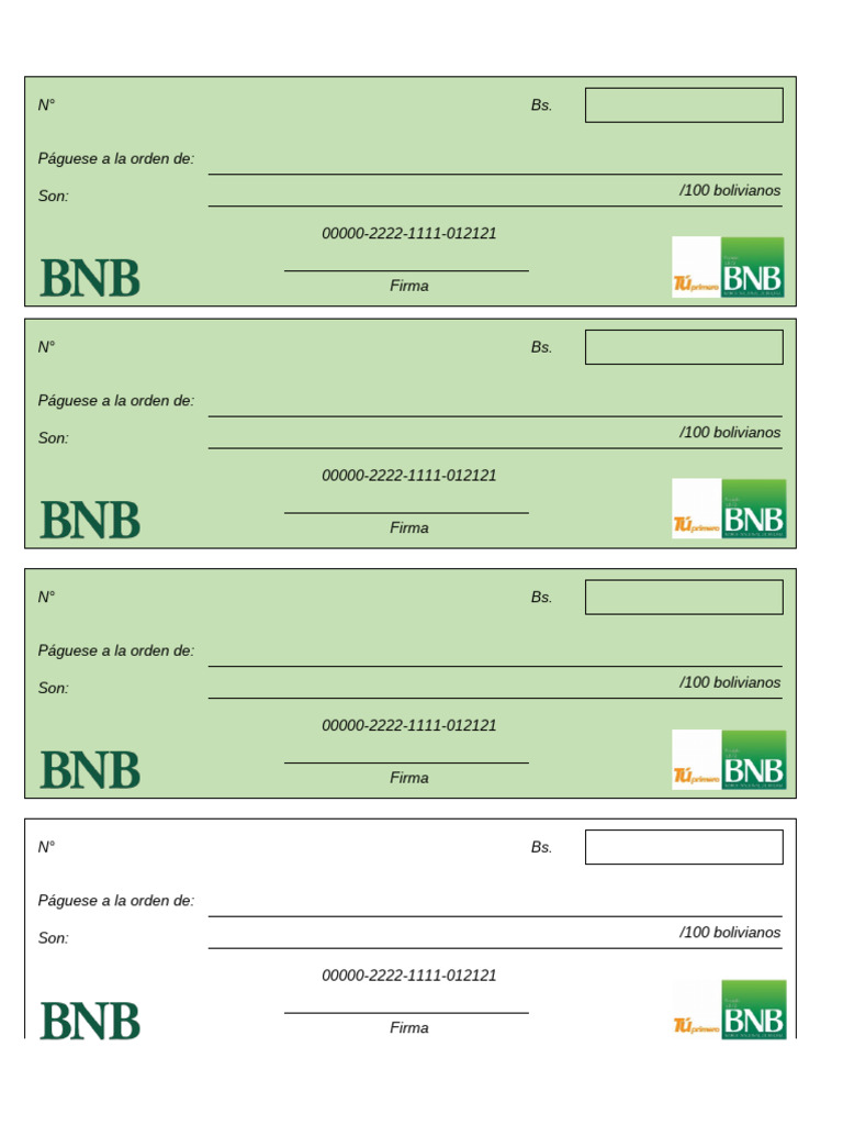 Cheque Banco Nacional de Bolivia | PDF