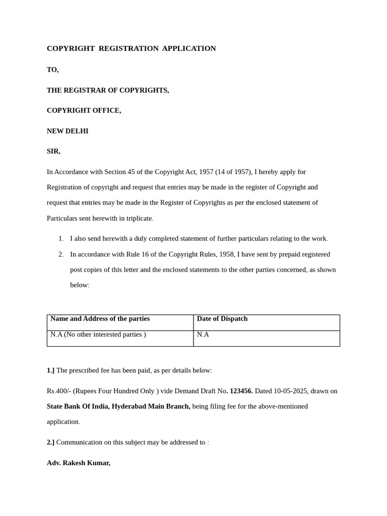 Copyright Registration Application Form | PDF | Copyright