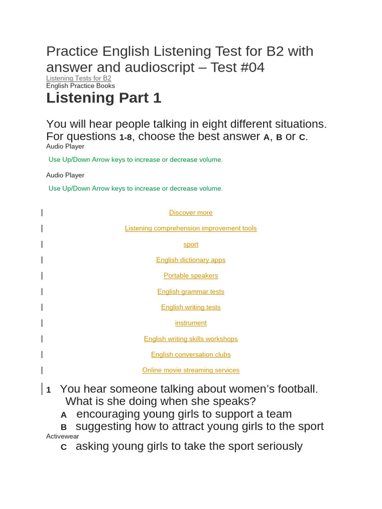 B2 Listening Test: Musical Instruments | PDF | English Language ...