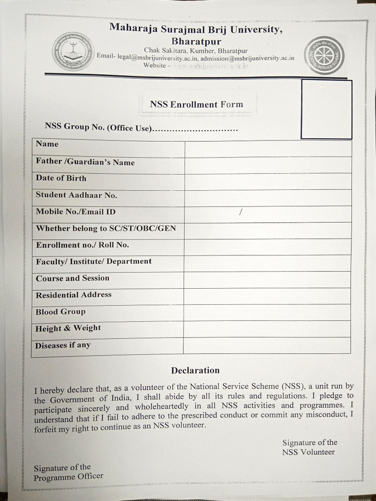 NSS ENROLLMENT FORM | PDF