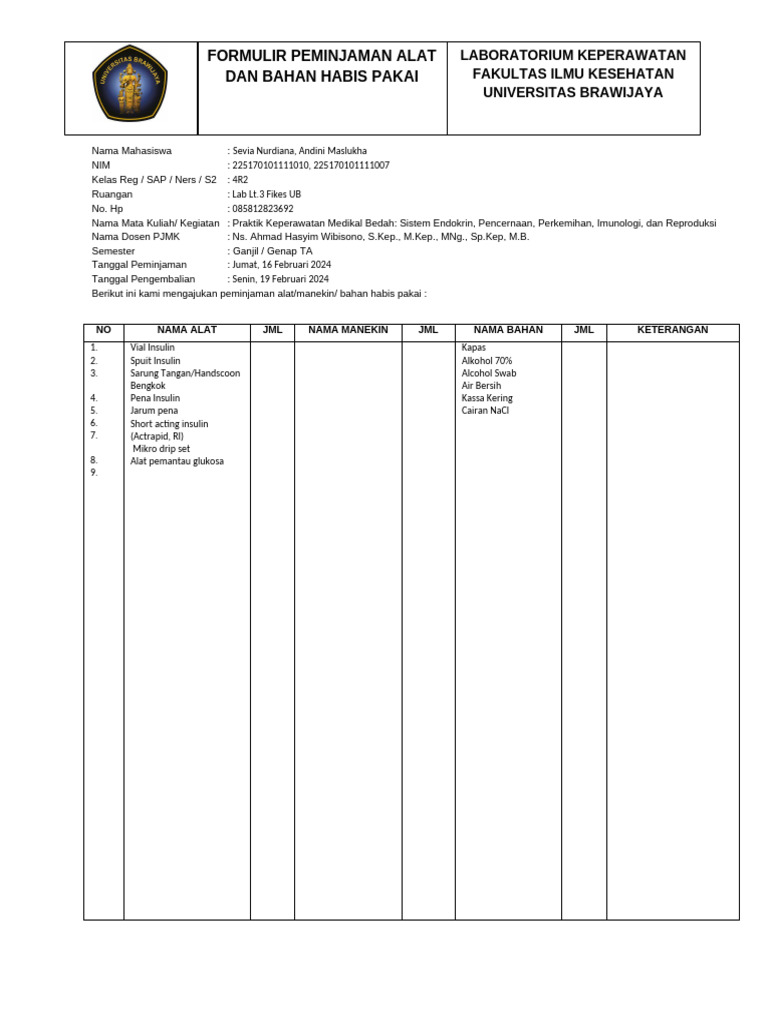 Formulir Peminjaman Alat Keperawatan | PDF