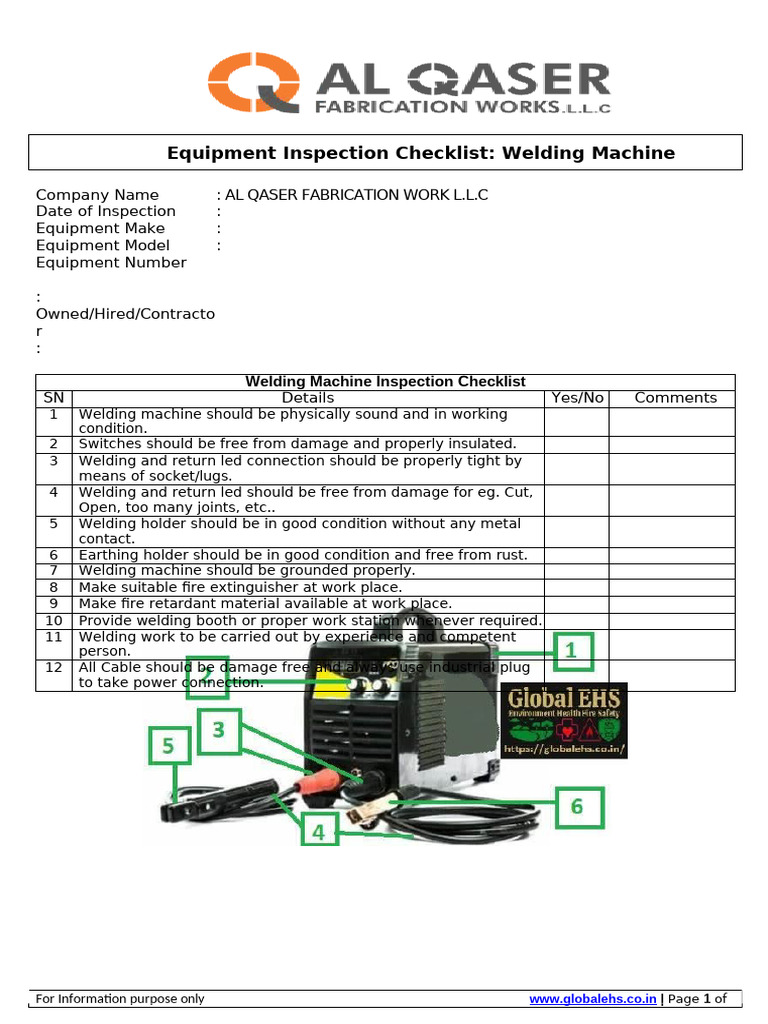 Welding Machine Inspection Checklist | PDF