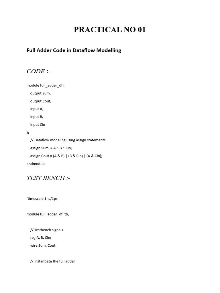 Full Adder | PDF | Computer Engineering | Computer Programming