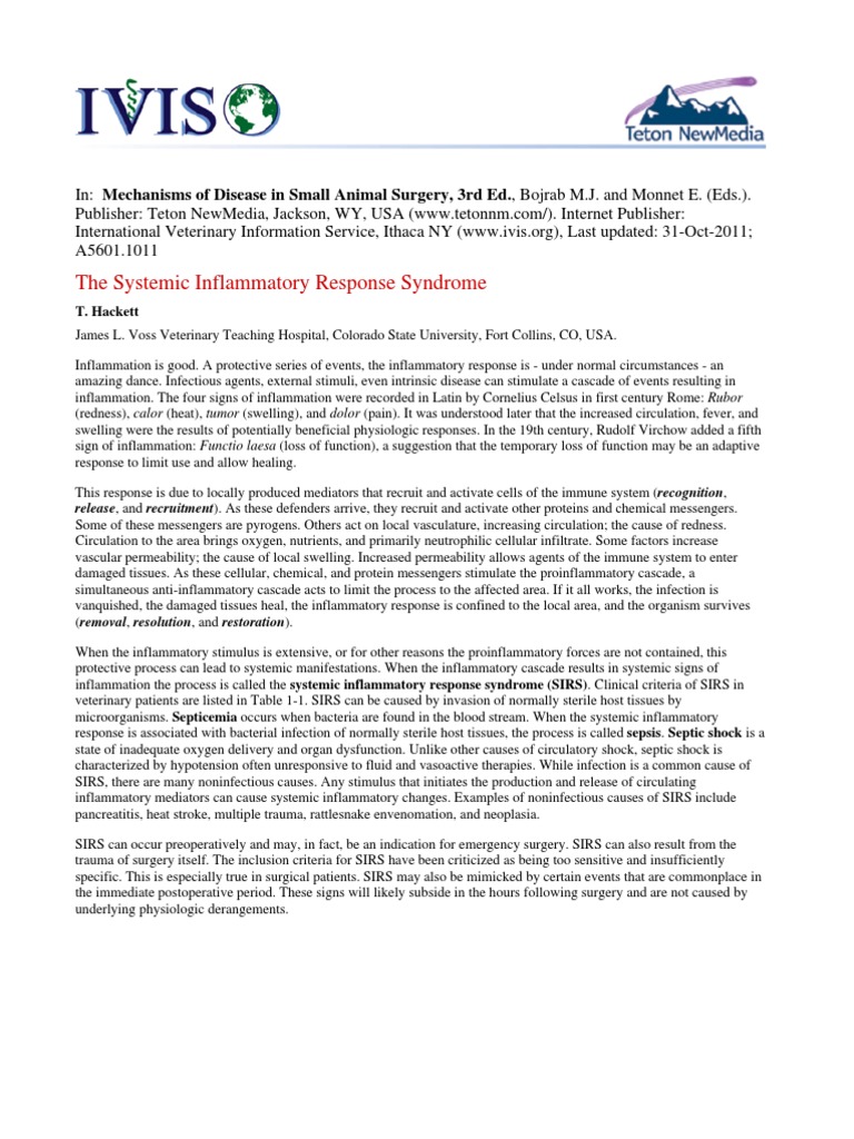 Veterinary SIRS and Sepsis Guide | PDF | Inflammation | Lipopolysaccharide